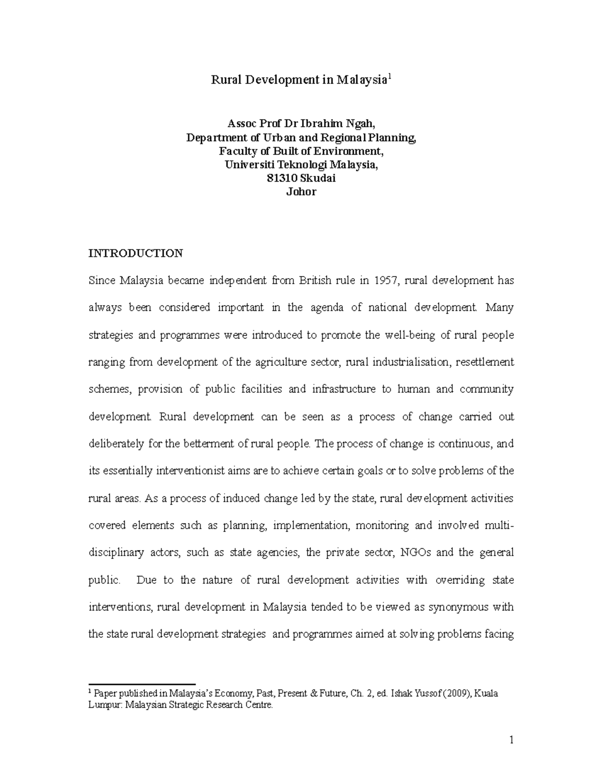 Rural Development Strategies in Malaysia: Historical Overview and ...
