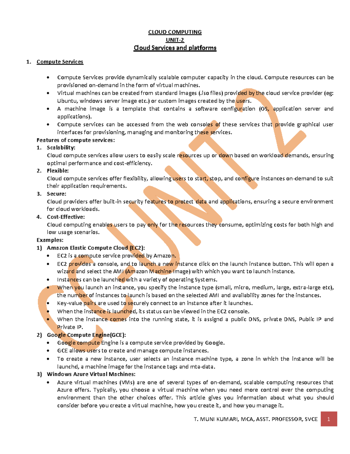 CC-UNIT-2: Comprehensive Notes on Cloud Computing Services - Studocu