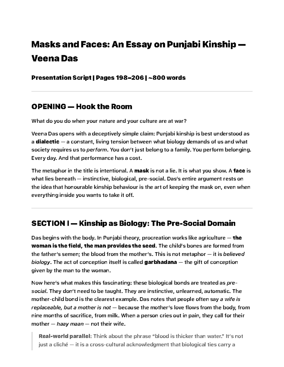 Masks and Faces: A Presentation on Punjabi Kinship Dynamics - Studocu