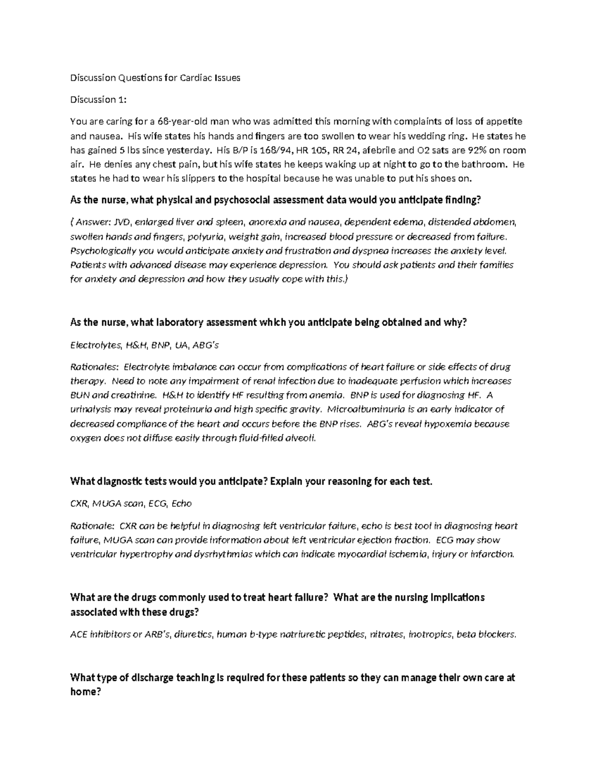 Cardiac Discussion Questions: Patient Scenarios & Management Strategies ...