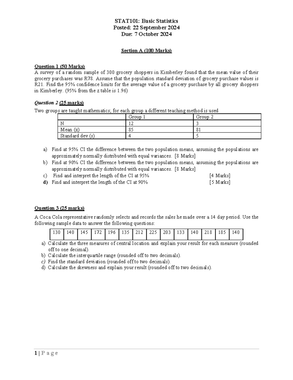 STAT101: Basic Statistics - Midterm Exam Questions and Solutions - STAT101: Basic Statistics ...