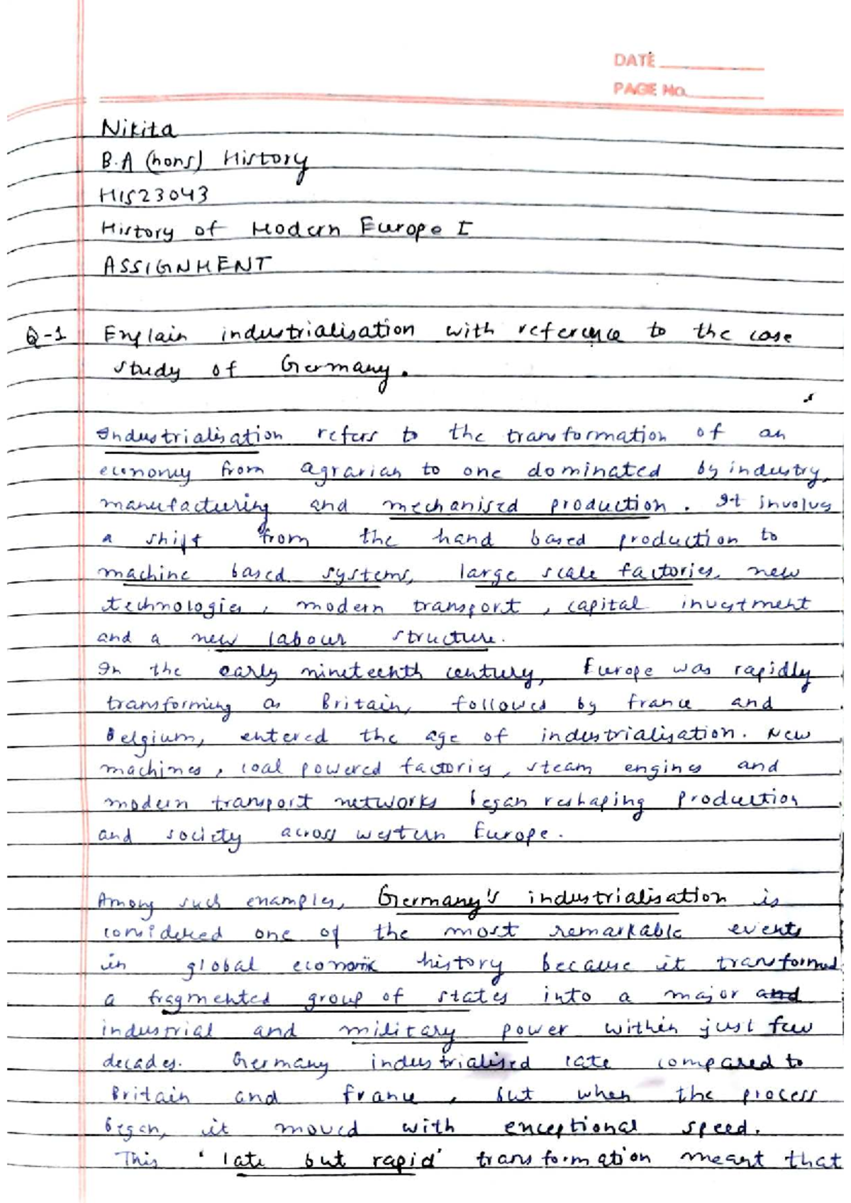 H1523043 History of Modern Europe I: Assignment on German ...