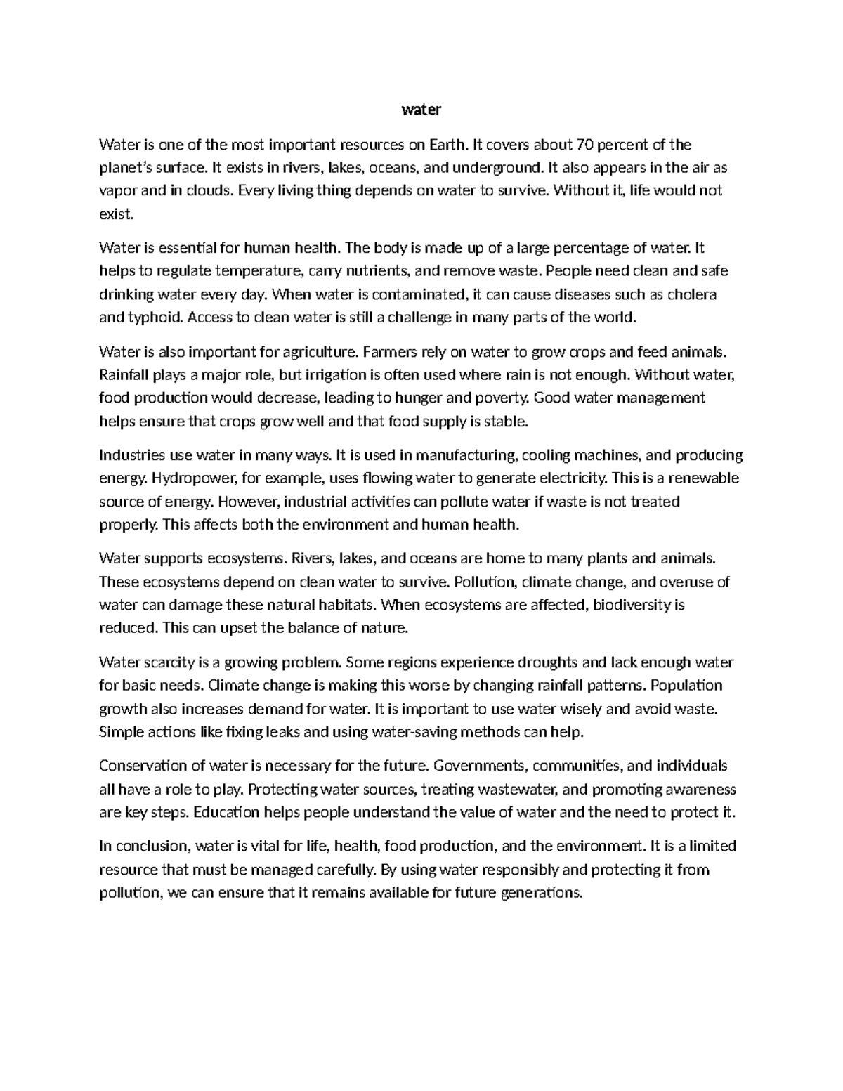 Water: Essential Resource for Life and Sustainability - Notes - Studocu