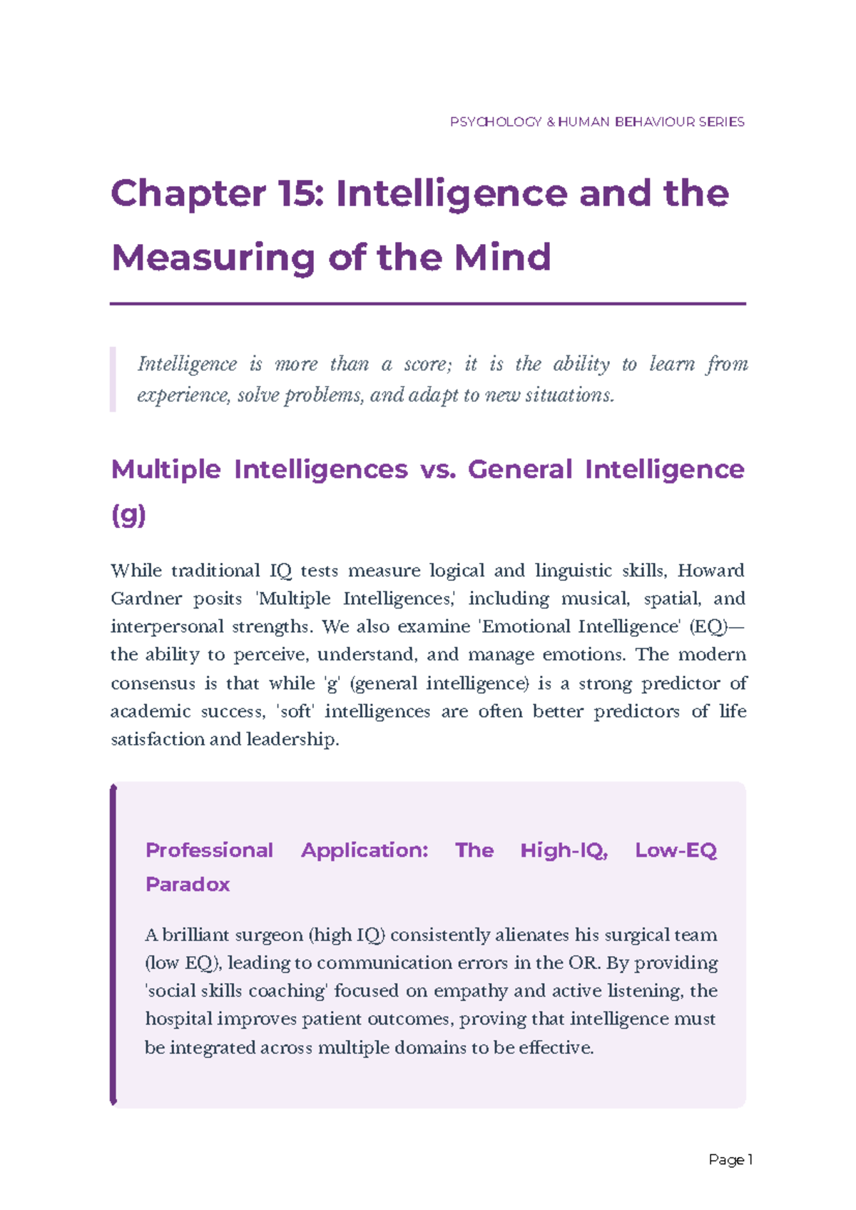 PSY 101: Psychology Series Chapter 15 - Intelligence & Mind Measurement ...