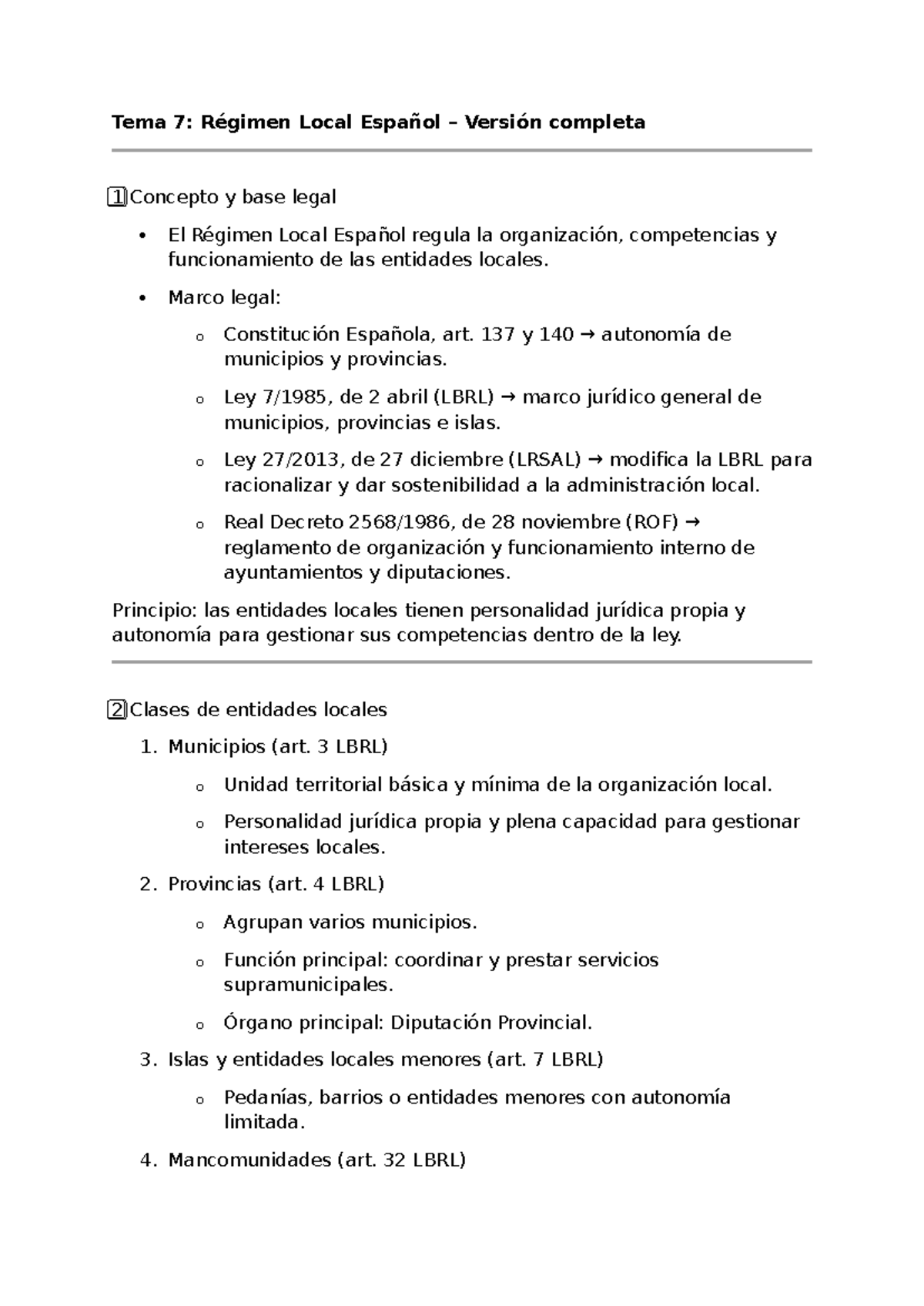T 7 - Régimen Local Español: Entidades, Organización y Competencias ...