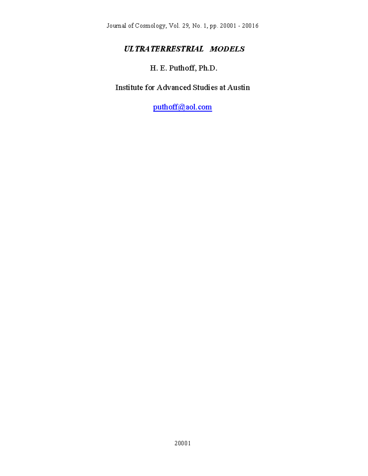 Ultraterrestrial Models: Insights from Journal of Cosmology, Vol. 29 ...