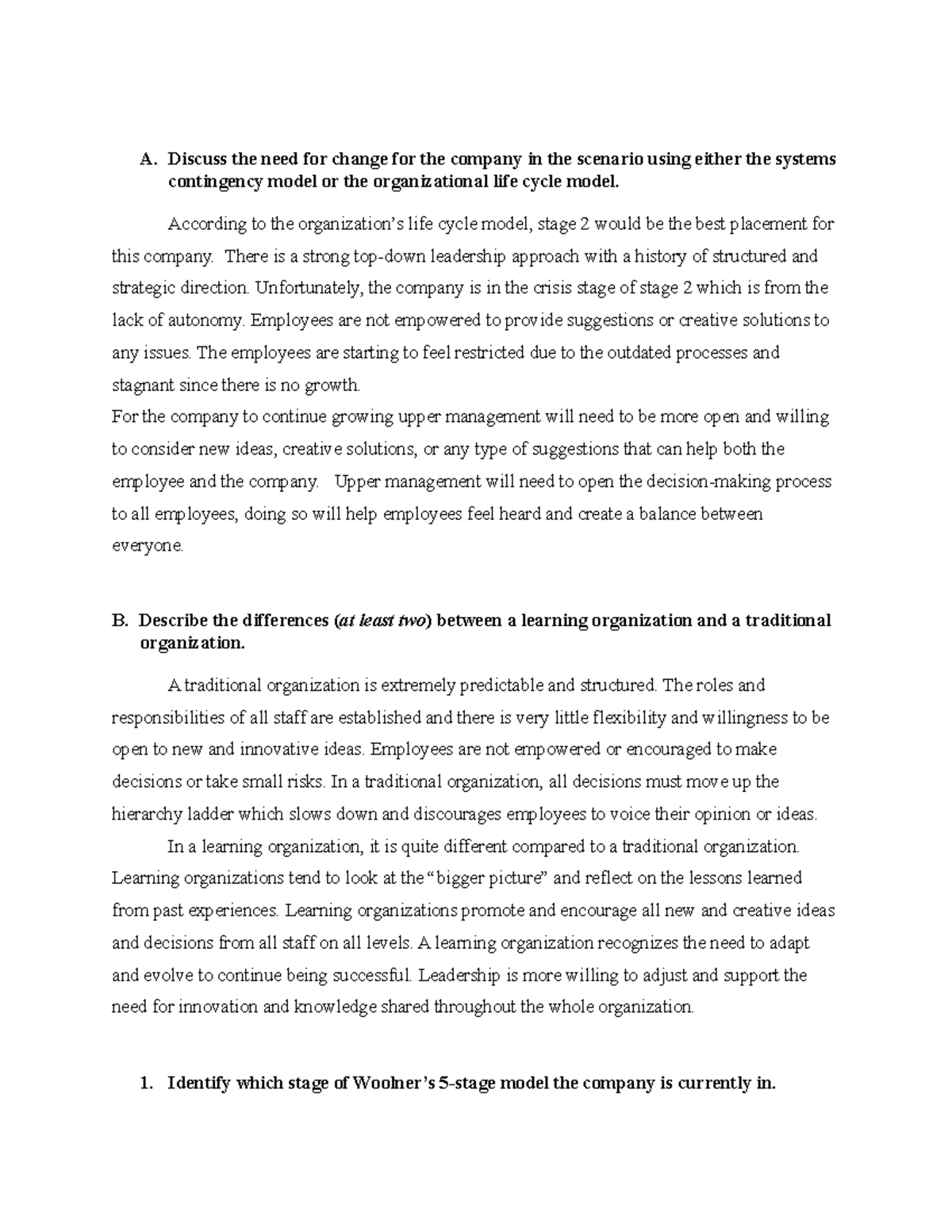 C721 Organizational Change Analysis: From Traditional to Learning Org ...