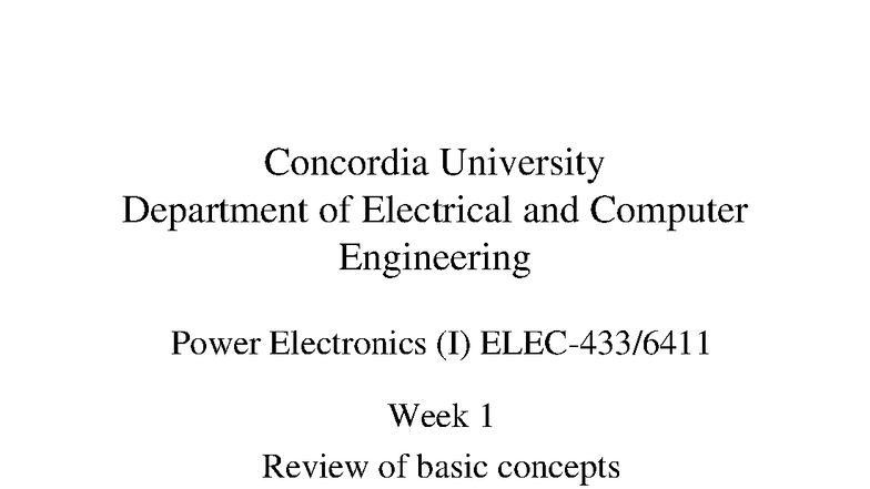 Power Electronics (I) Week 1: Basic Concepts Review and Analysis - Studocu
