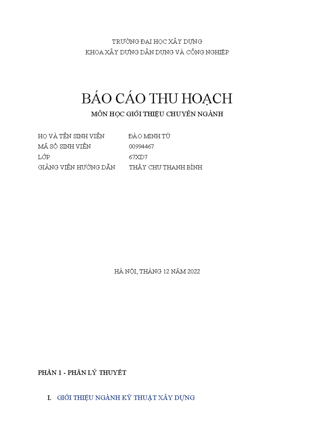 Bài thu hoạch - bai thu hoach trai nghiem - TRƯỜNG ĐẠI HỌC XÂY DỰNG ...