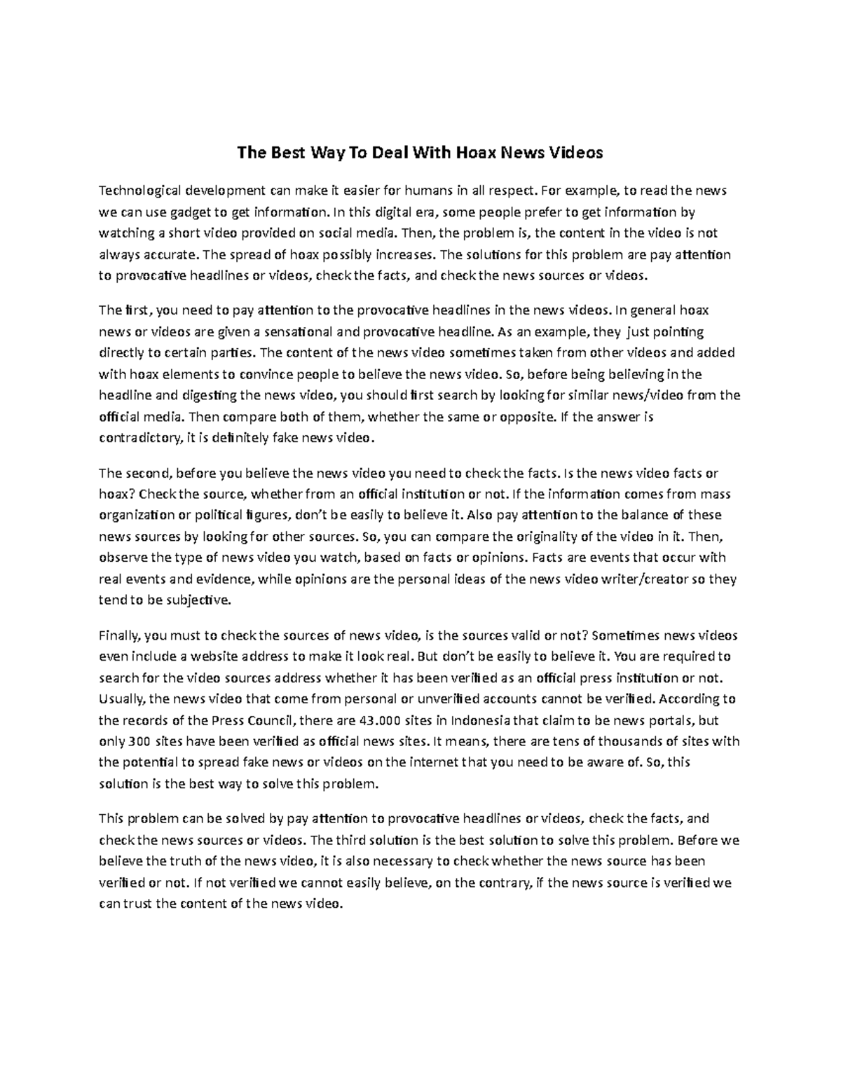 ESOL 101: Problem Solution Essay on Tackling Hoax News Videos - Studocu