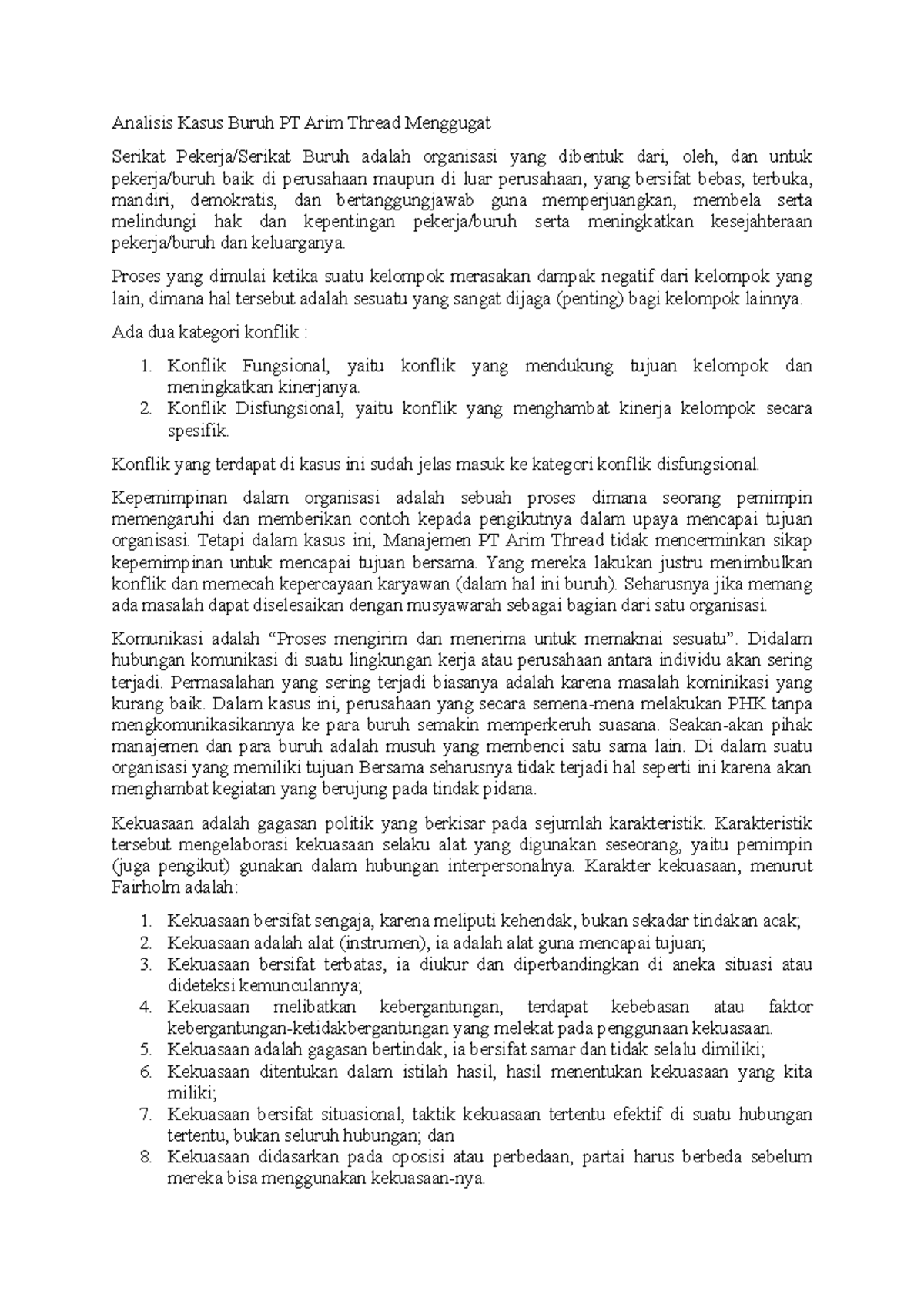 Adam Raihan Santika QBL Analisis Kasus Buruh PT Arim Thread - Analisis ...