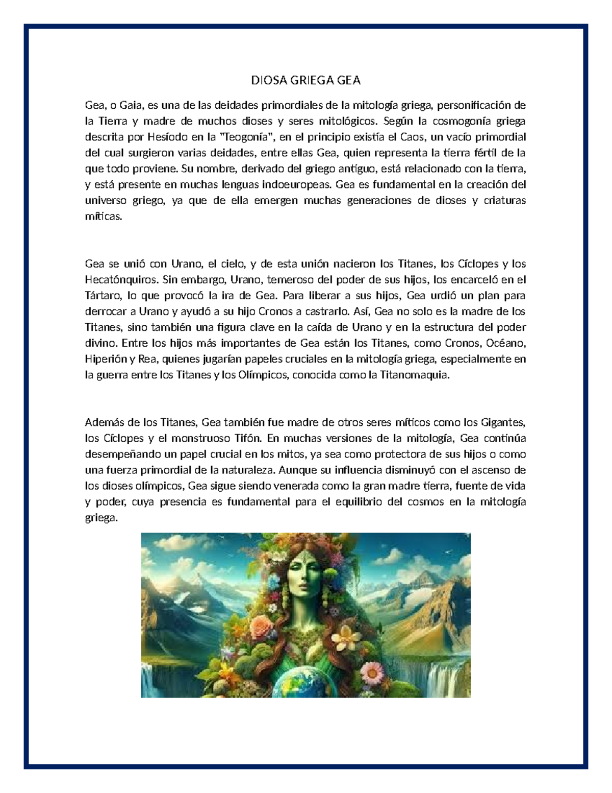 Historia de Gea y los Titanes en la Mitología Griega - Studocu