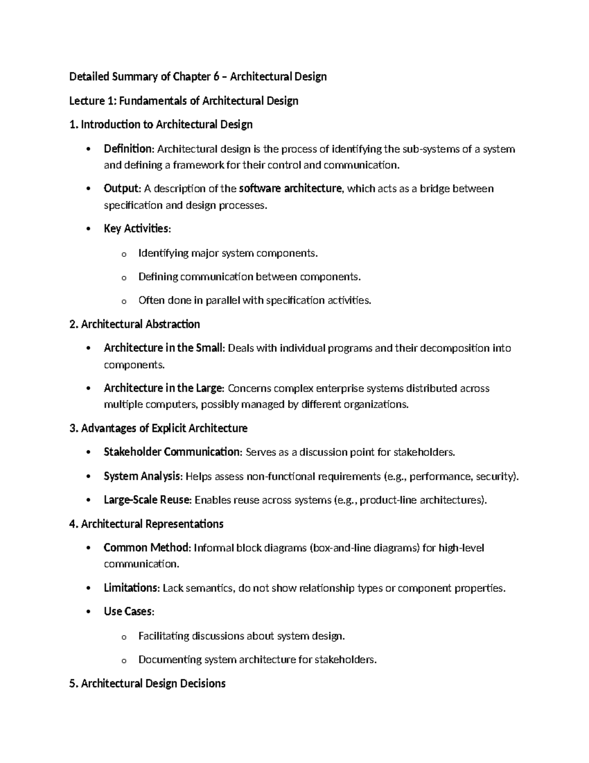 Chapter 6 Summary: Architectural Design Fundamentals (Course Code ...