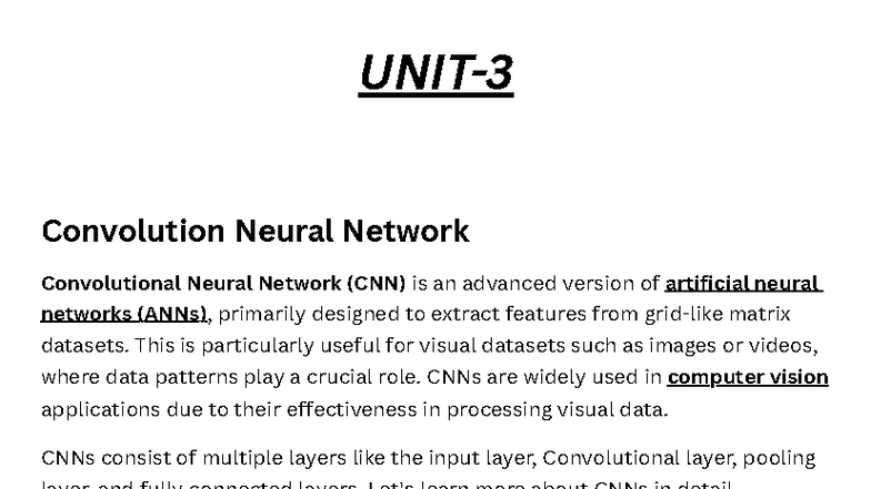 DL-UNIT-3 - Understanding Convolutional Neural Networks (CNNs) - Studocu