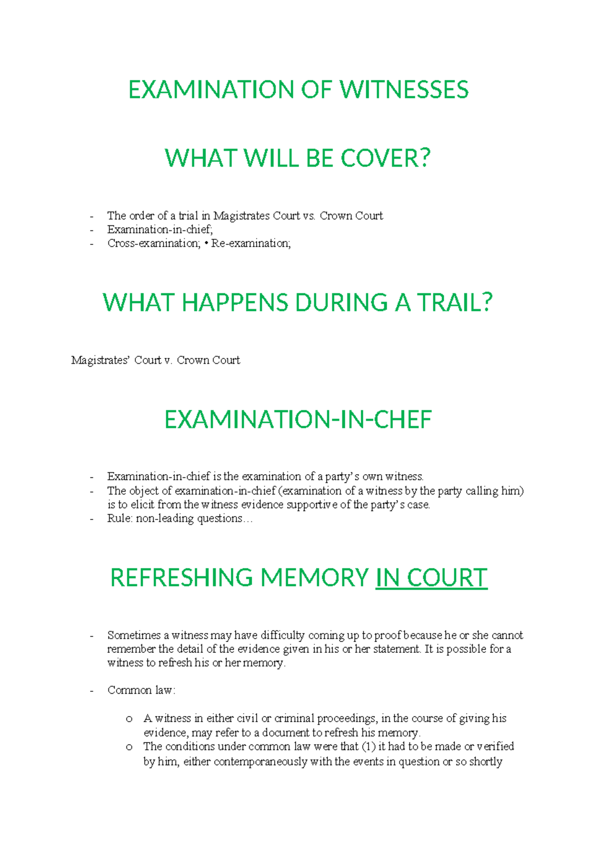 (6) Examination of Witnesses: Key Aspects of Trial Procedures - Studocu