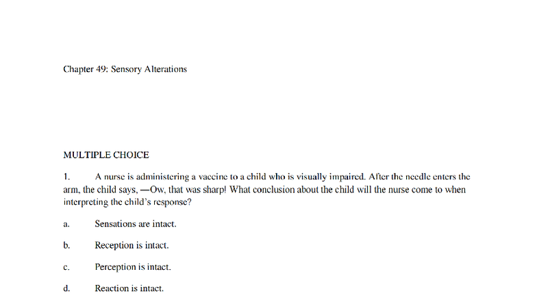 Chapter 49: Sensory Alterations MCQs - Nursing Fundamentals (NUR 202 ...
