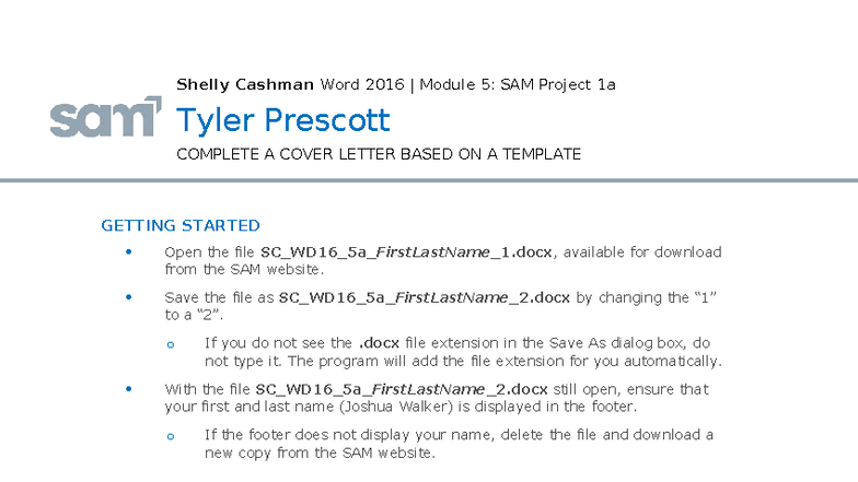 Shelly Cashman Word 2016 Module 5: SAM Project 1a Cover Letter Guide ...
