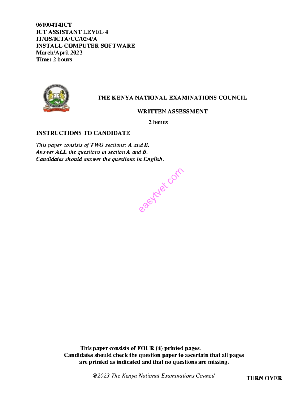 061004T4ICT ICT ASSISTANT LEVEL 4 COMPUTER SOFTWARE INSTALLATION 2023 ...