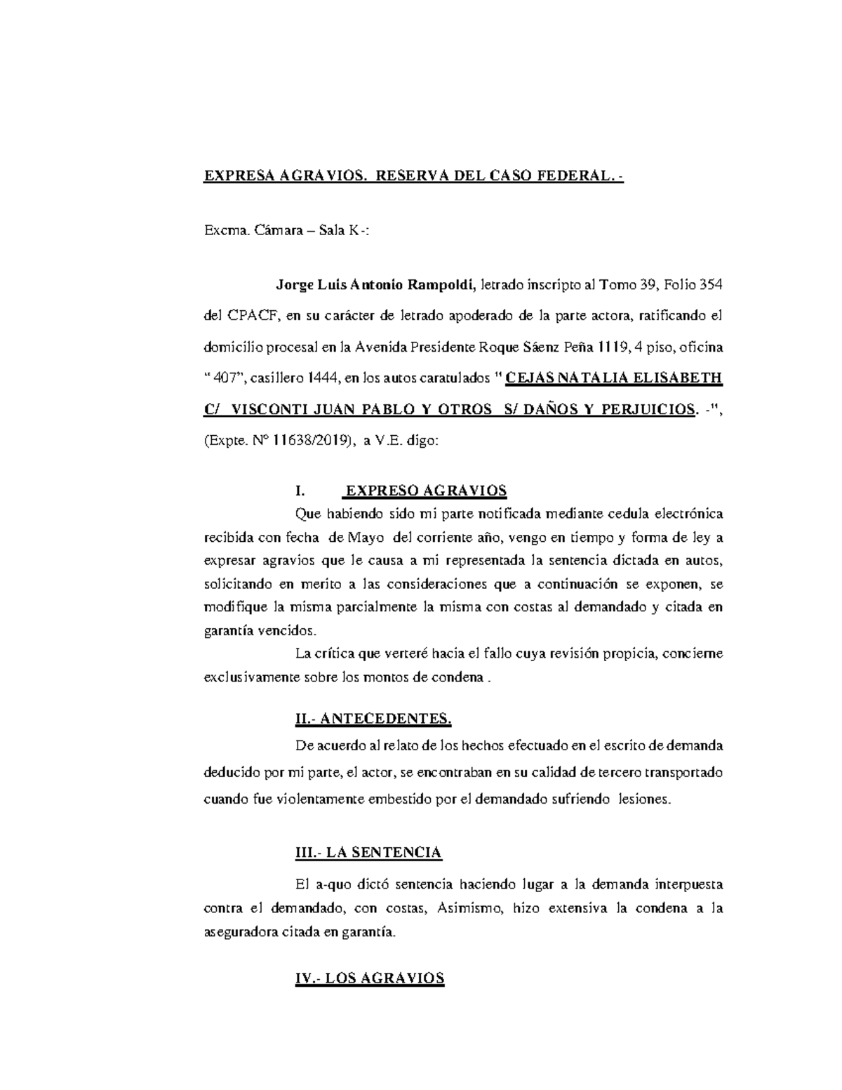 Modelo de Expresión de Agravios en Casos de Daños y Perjuicios - Studocu