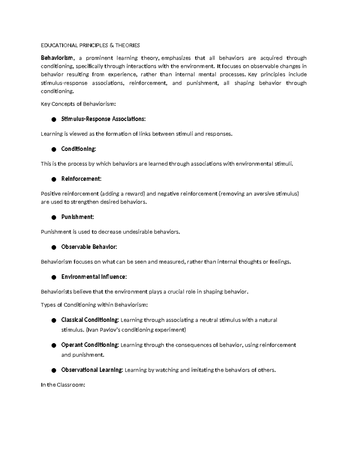 PMTACCTG Educational Principles: Theories of Learning Explained - Studocu