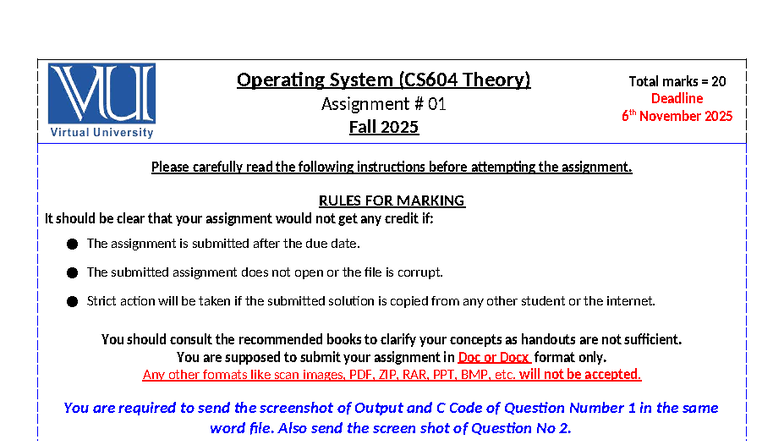 CS604 Operating System Assignment 01 Guidelines - Fall 2025 - Studocu