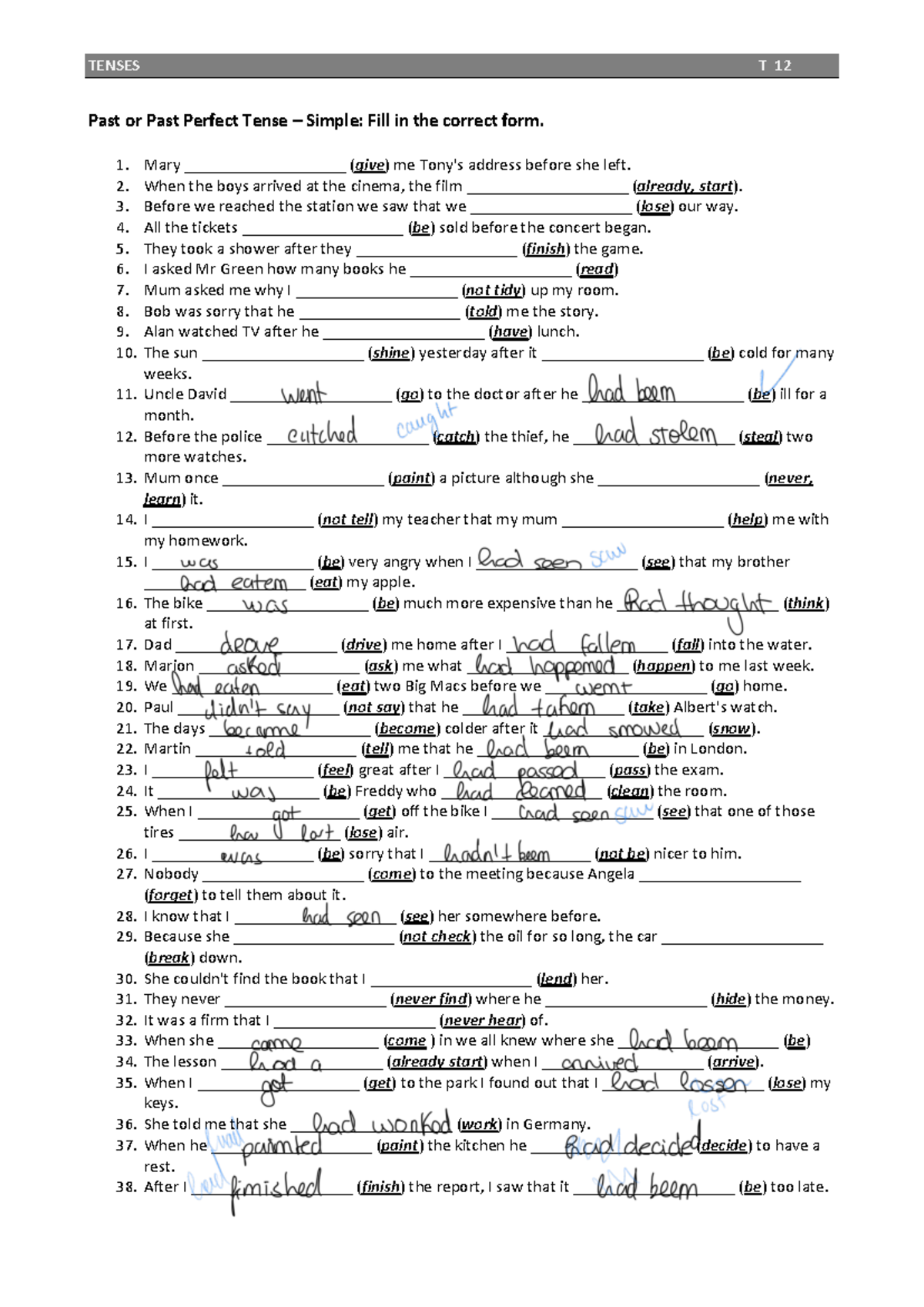 T12 - exercicios para praticar a gramatica ingles - TENSES T 12 Past or ...