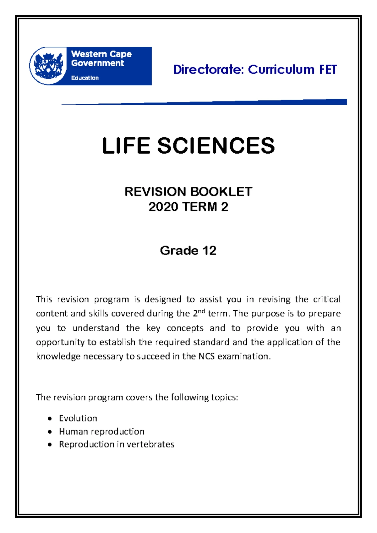Grade 12 Life Sciences Term 2 Revision Guide: Evolution & Reproduction ...