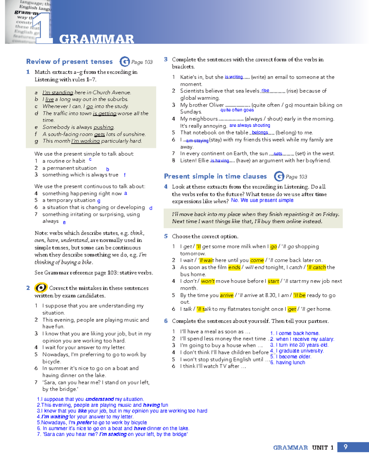 Review: Present & Past Tenses - Grammar Unit 1 (English 101) - Studocu