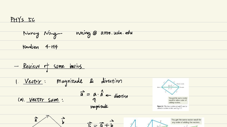 Phys 5C Lecture Notes: Vector Basics and Electrostatic Forces - Studocu