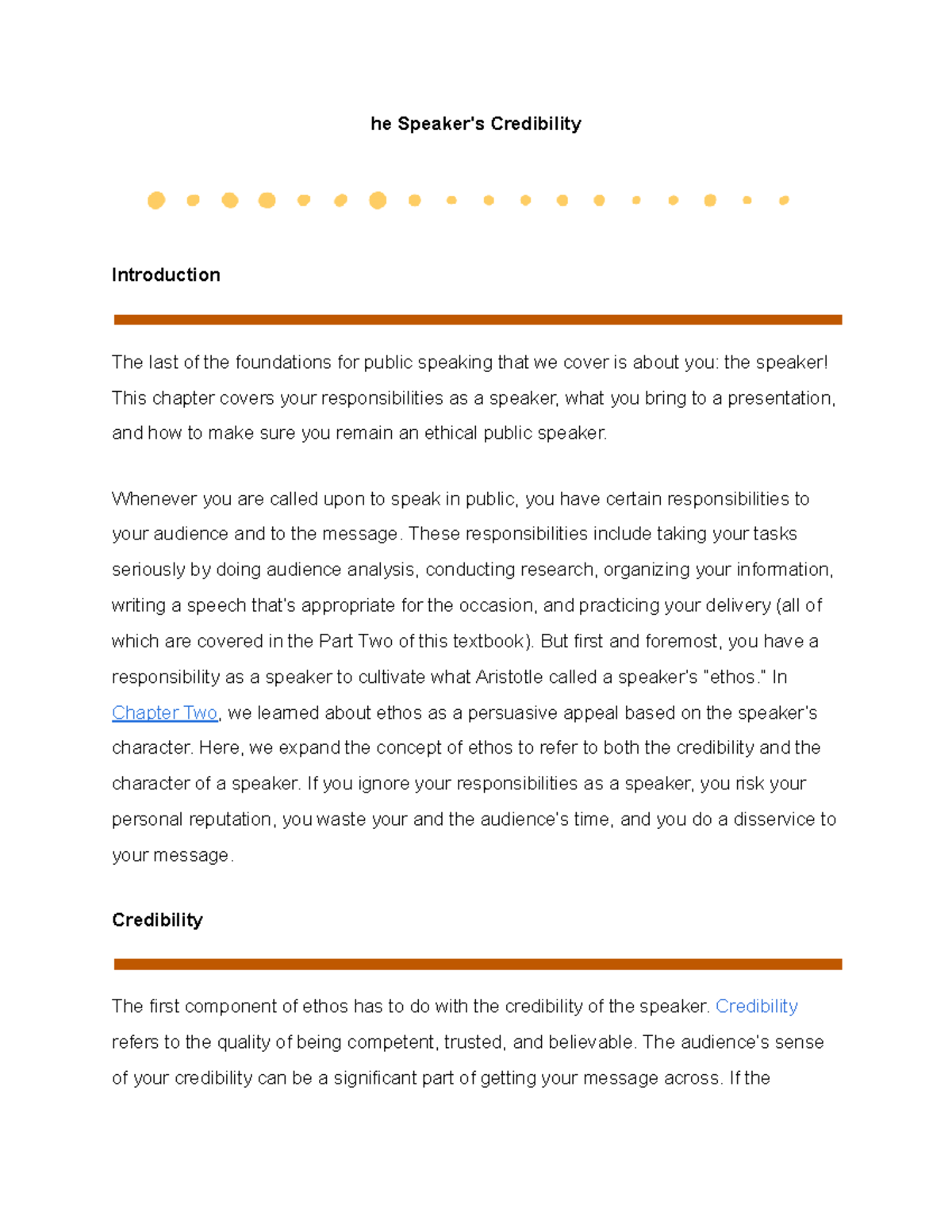 Public Speaking Essentials: Credibility & Character (306M) - Studocu
