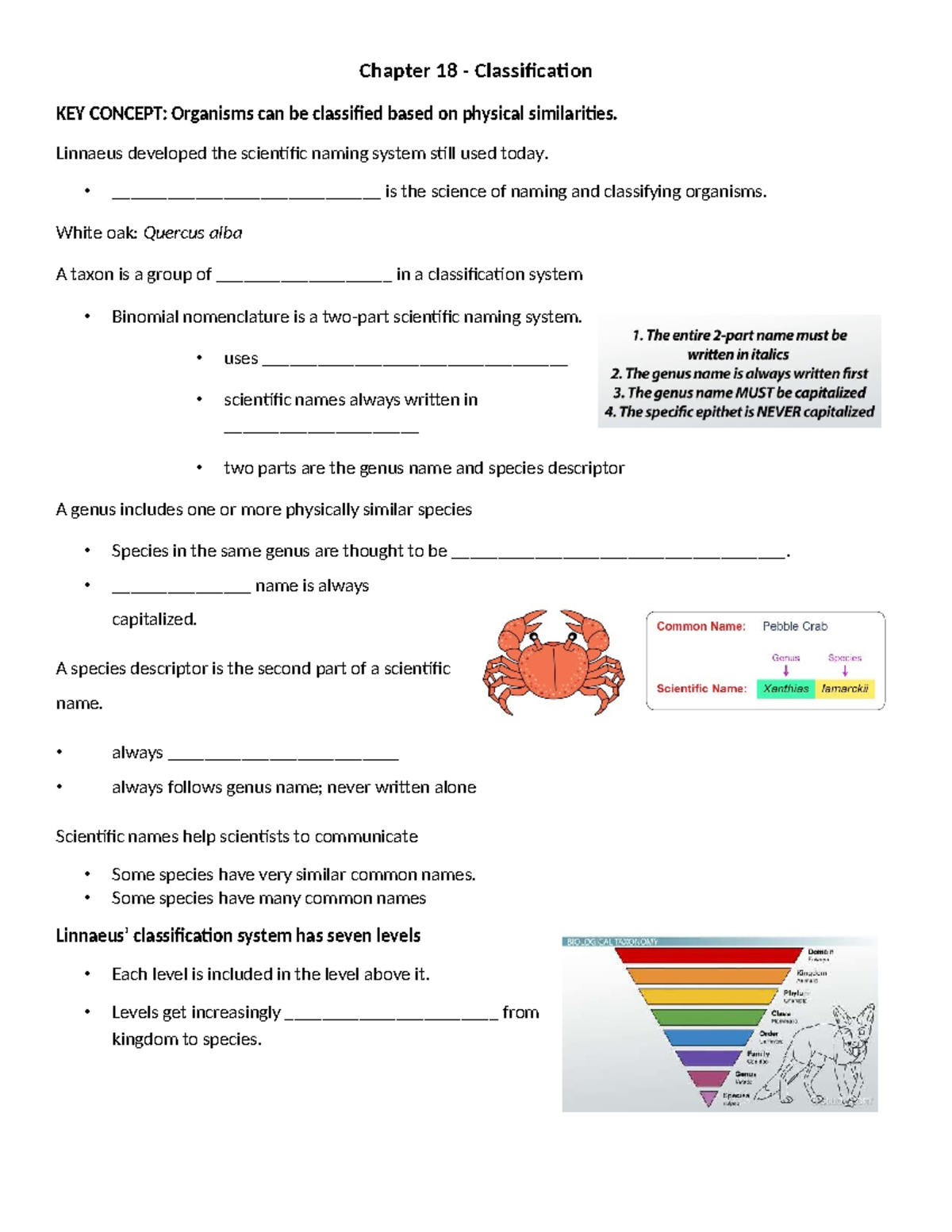 Chapter 18 Classification: Understanding Organism Classification and ...