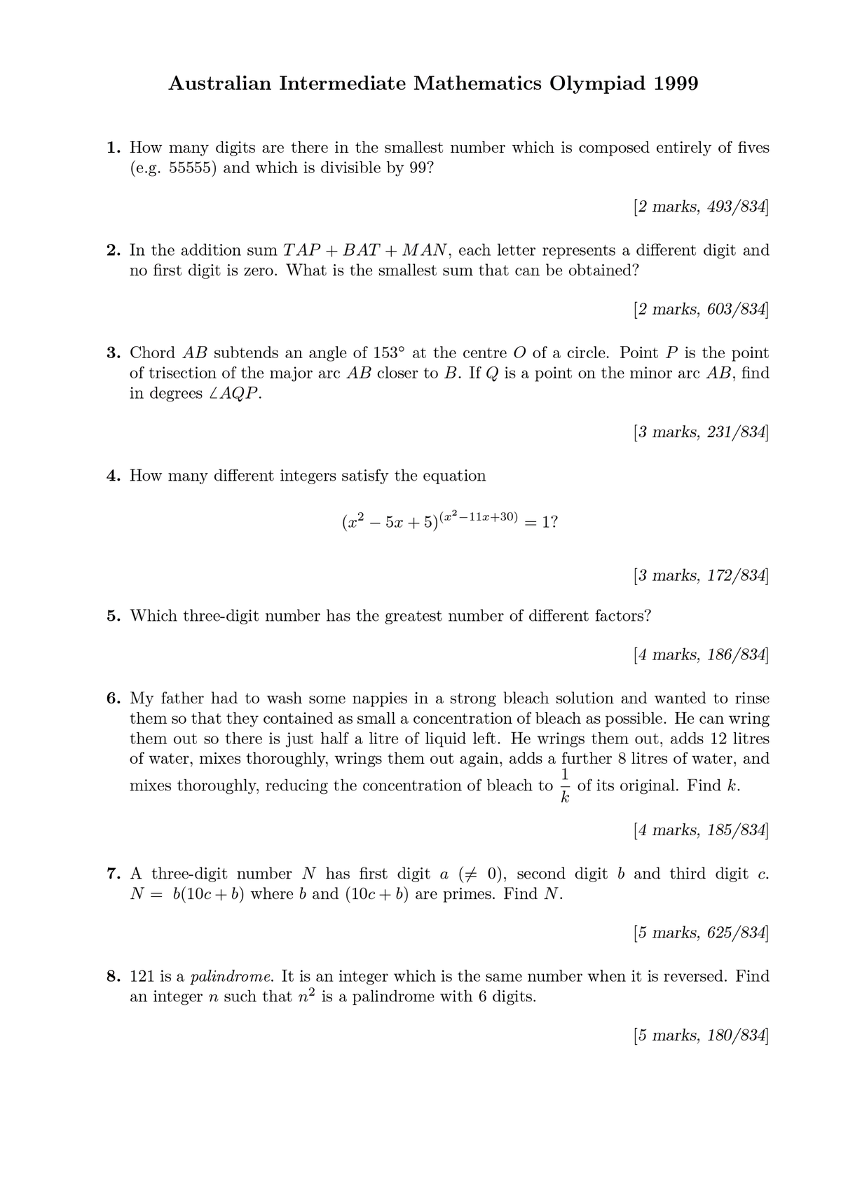 AIMO 1999-2003 Exam Questions Compilation - Studocu