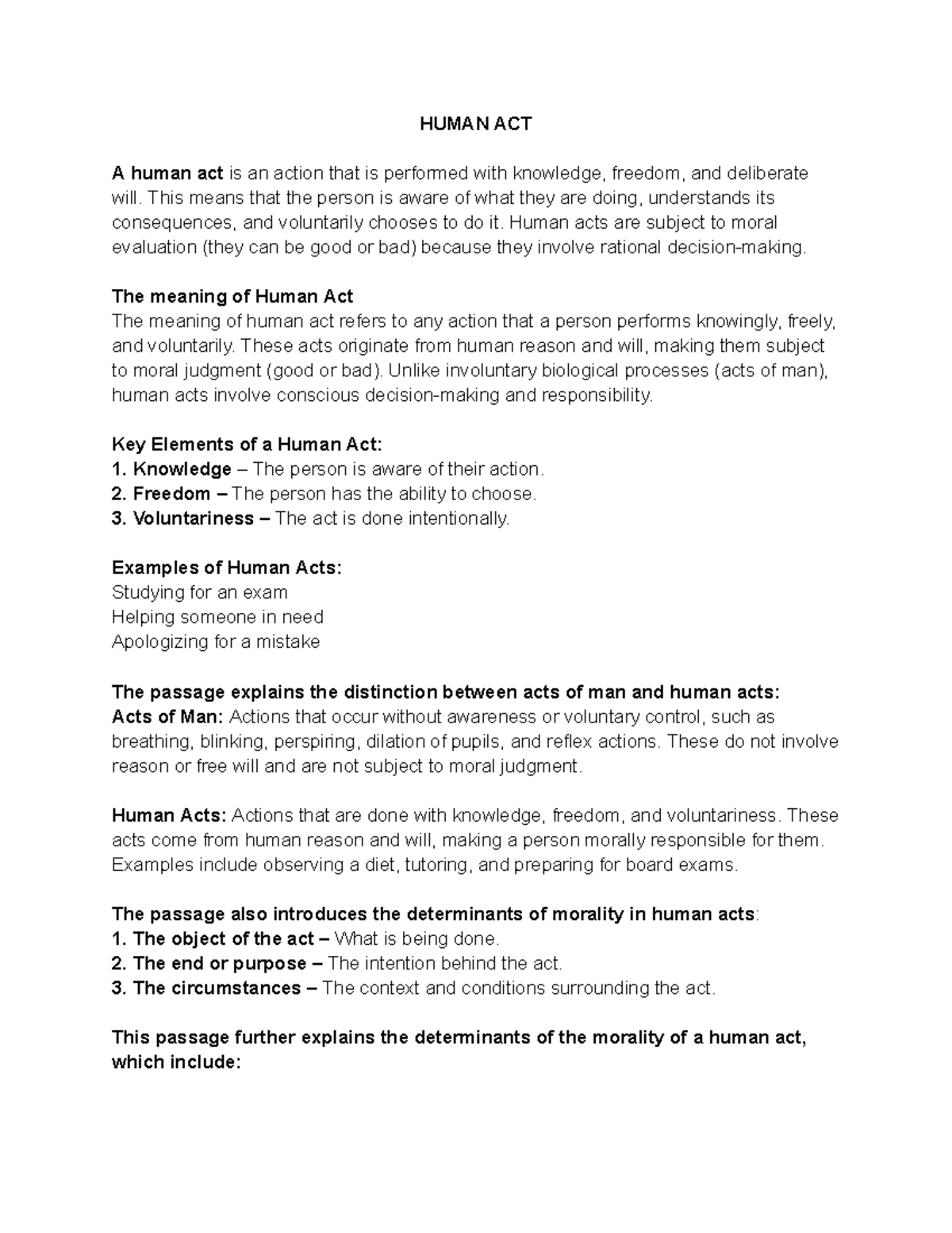 Human-ACT: Understanding the Ethics of Human Actions and Morality - Studocu