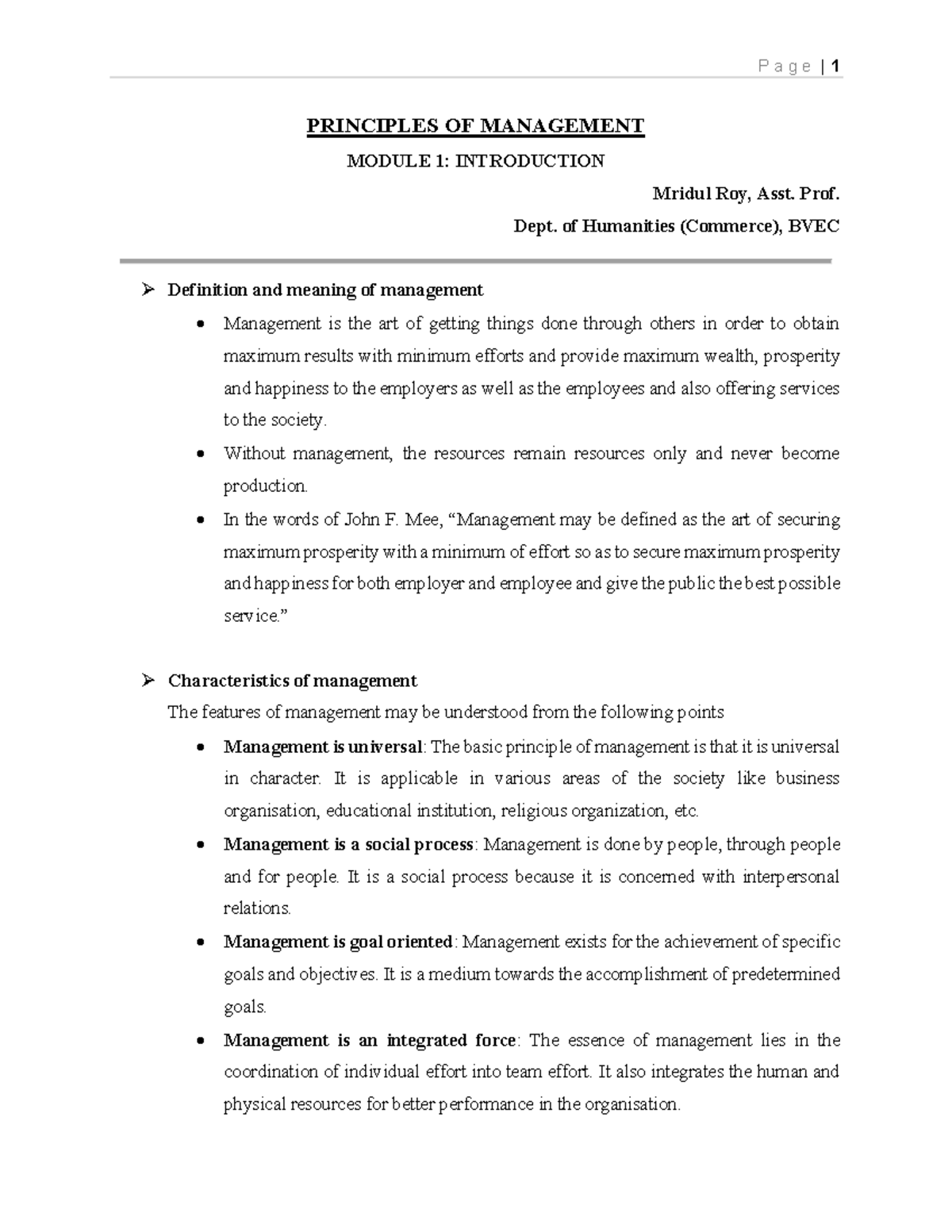 POM 101: Principles of Management - Module 1 Notes - Studocu