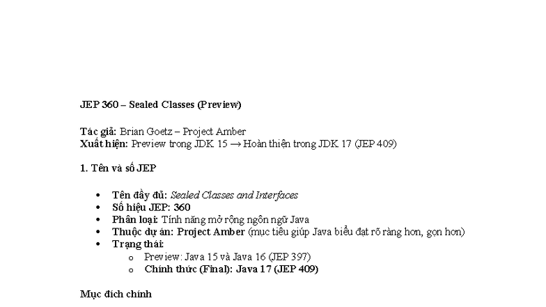 JEP 360 Sealed Classes: Enhancing Java Inheritance Control - Studocu