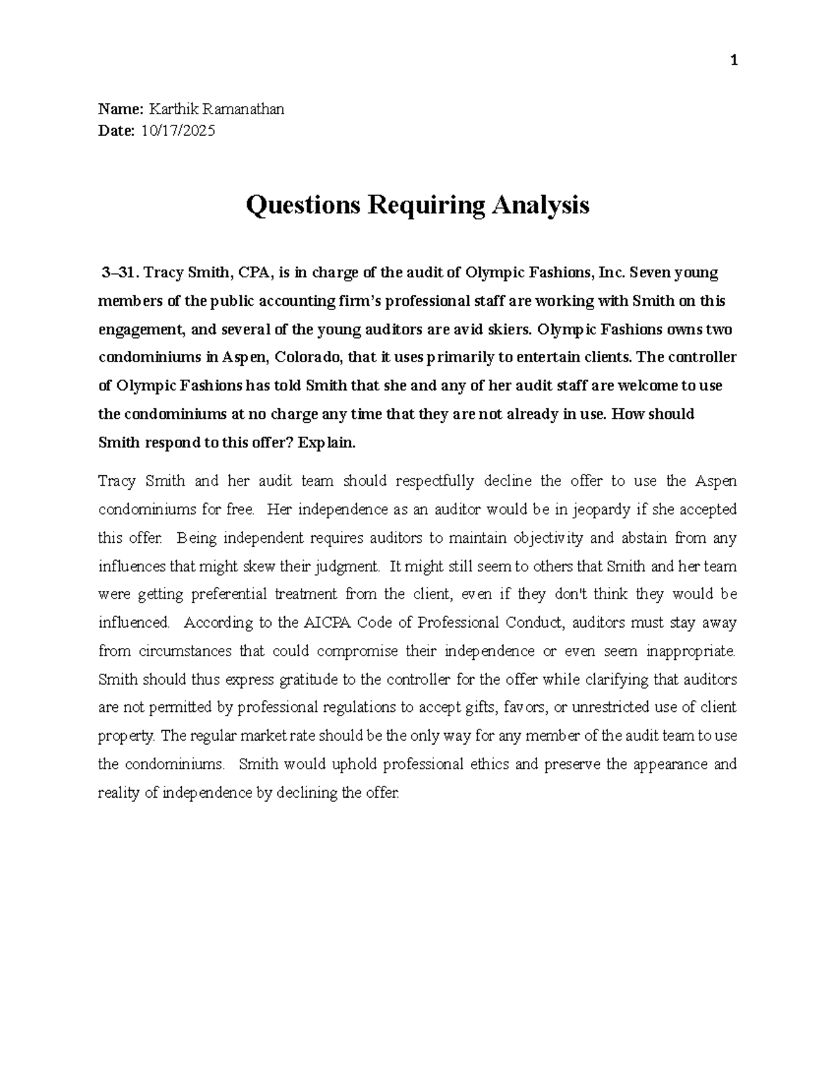Unit 2 QRA: Ethical Considerations in Auditor Independence - Studocu