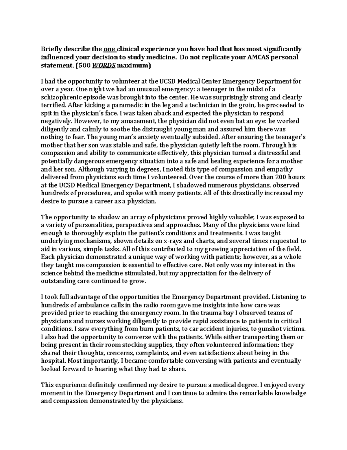 Clinical Experience Reflection: My Journey to Medicine - Essay 42 - Studocu
