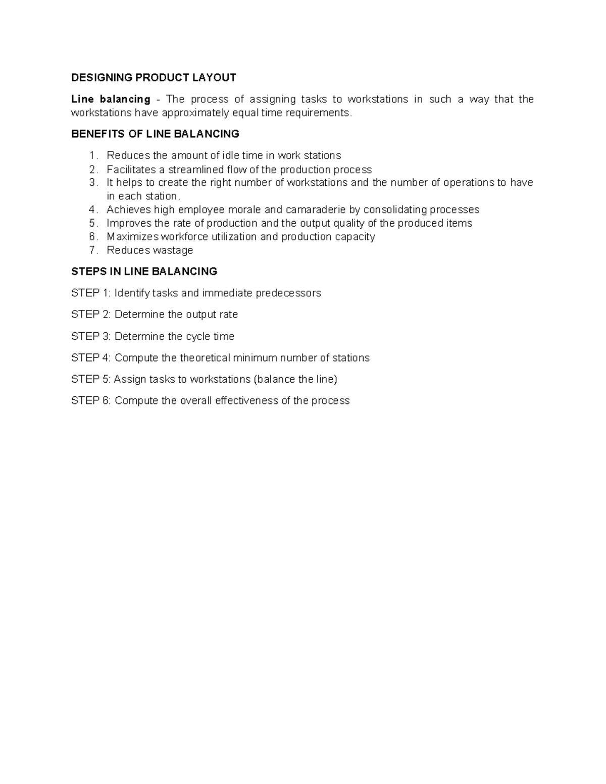 Designing Product Layout - DESIGNING PRODUCT LAYOUT Line balancing ...