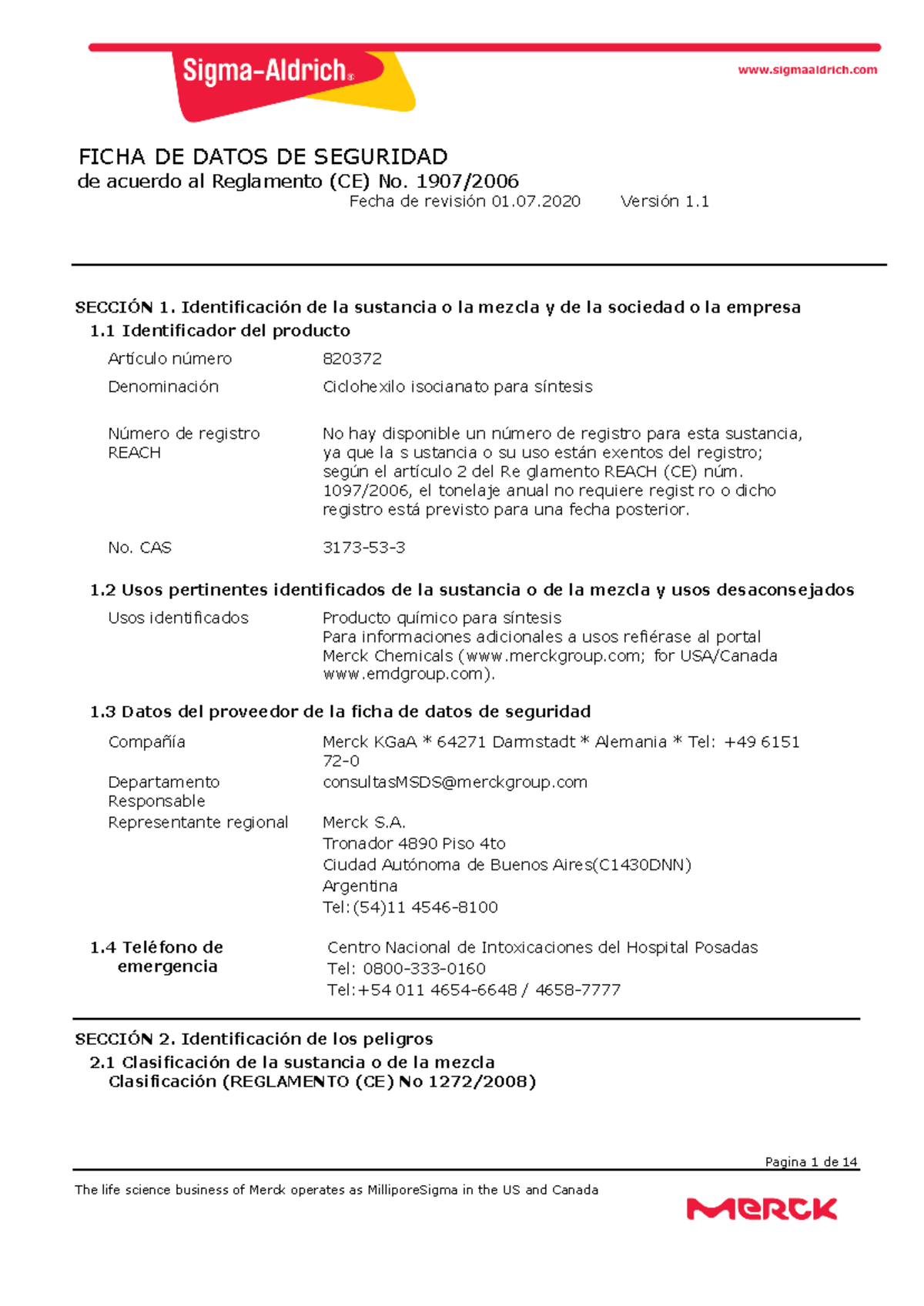 820372 SDS AR ES - Repaso de Seguridad para Ciclohexilo Isocianato ...