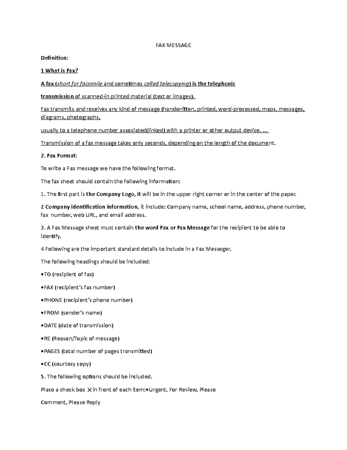 Understanding Fax Messages: Format and Best Practices - Studocu