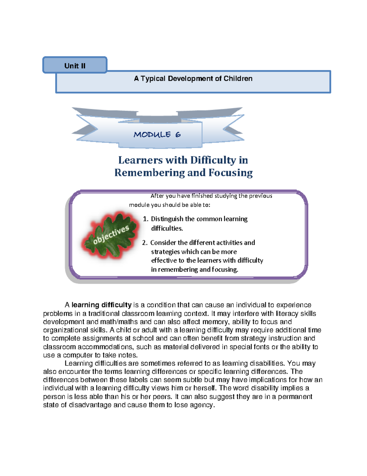Module 6: Supporting Learners with Developmental Disabilities - Studocu