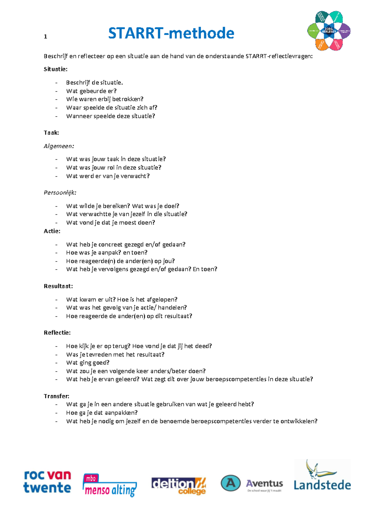 Methode 4 - STARRT Reflectievragen en Analyse - Studeersnel