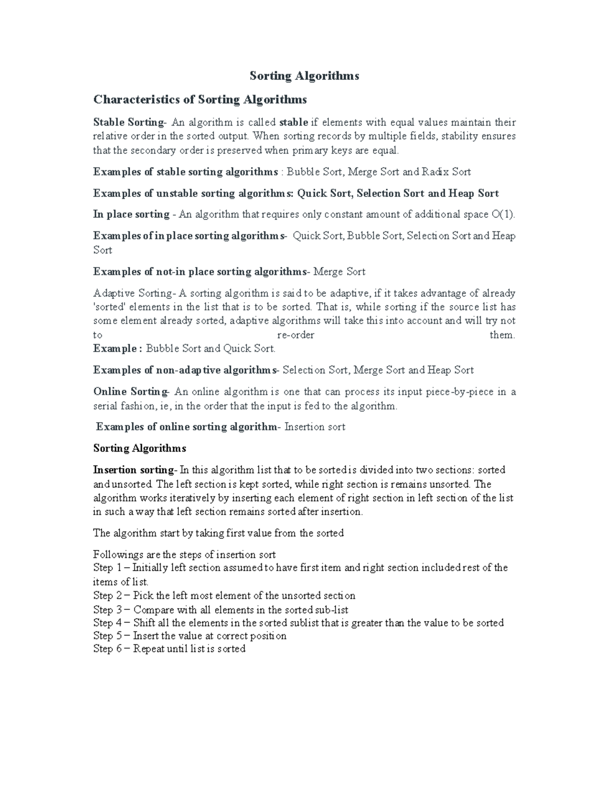 Sorting - When sorting records by multiple fields, stability ensures that the secondary order is ...