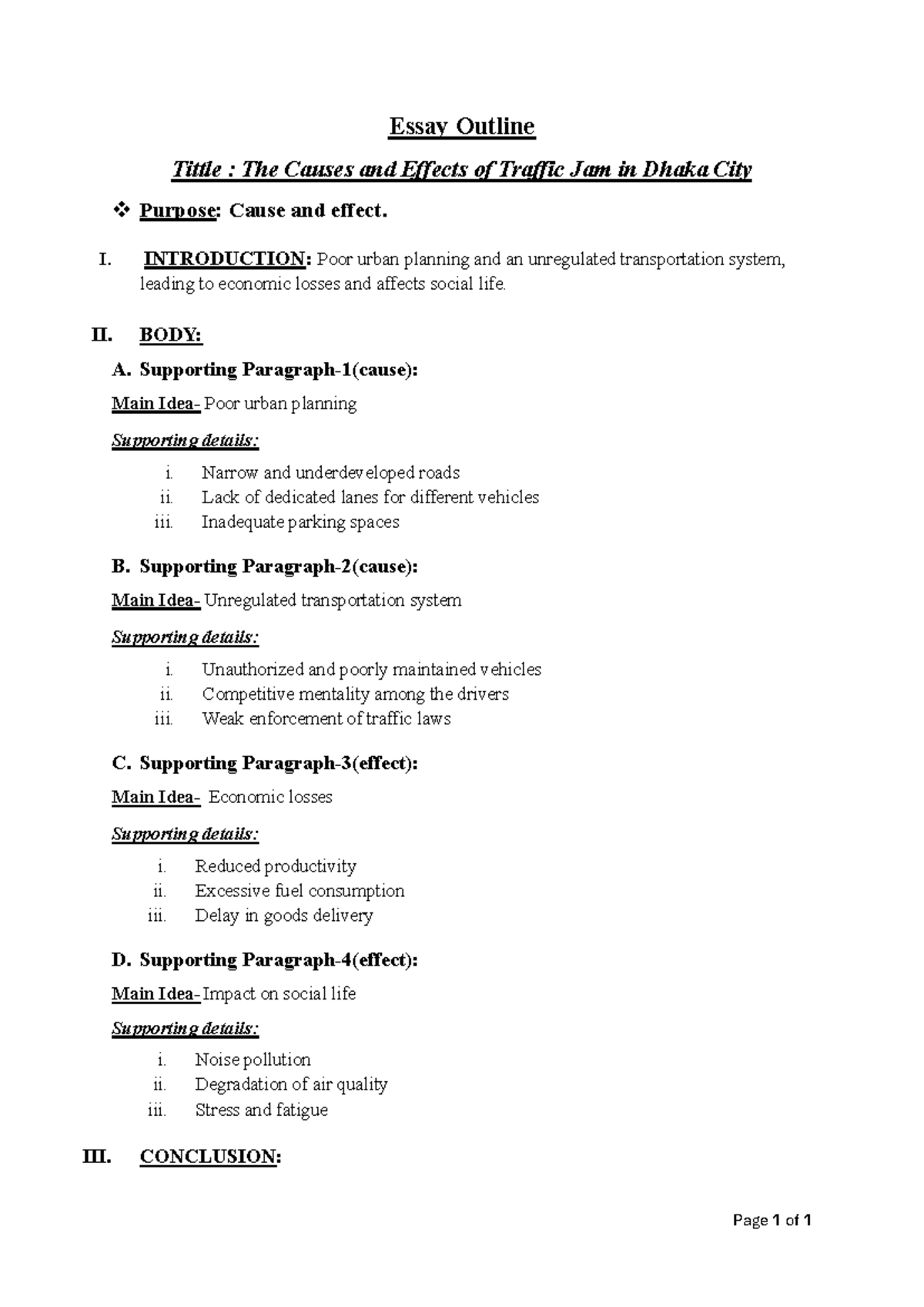 Essay outline for final - Page 1 of 1 Essay Outline Tittle : The Causes ...