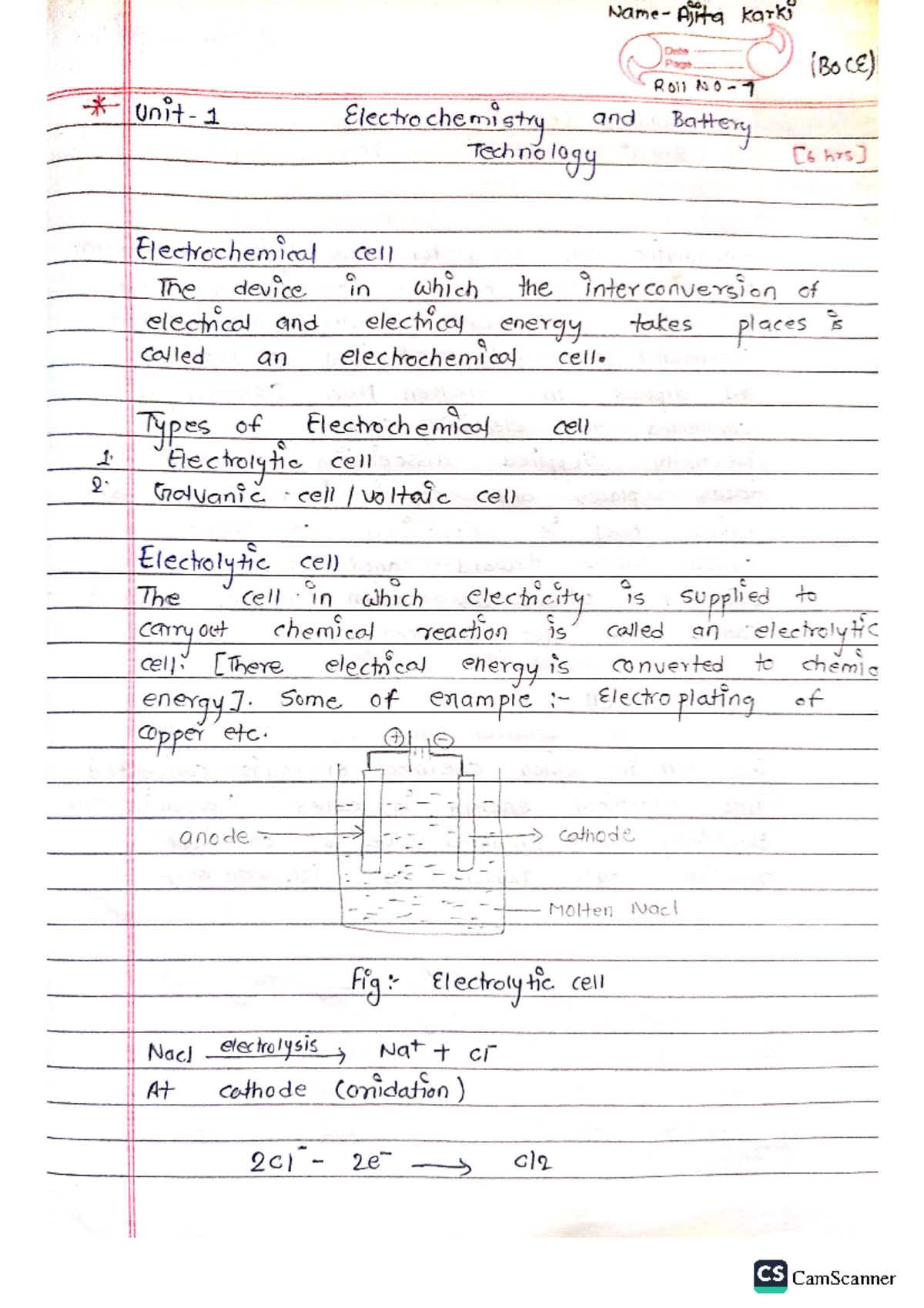Chemistry - Unit 1: Electrochemistry & Battery Tech - Notes (BOCE ...