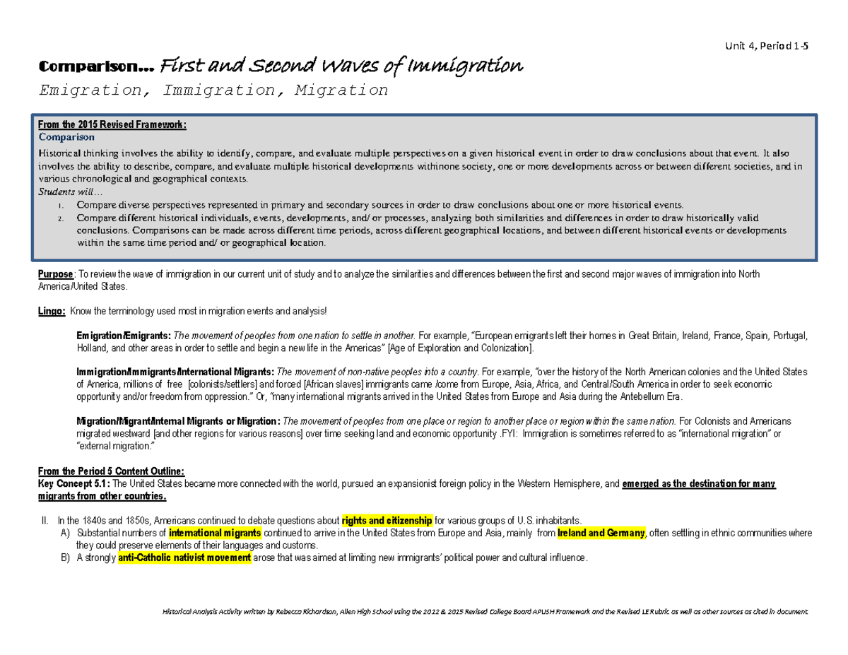**HIST 101: Comparison of First and Second Waves of Immigration in ...