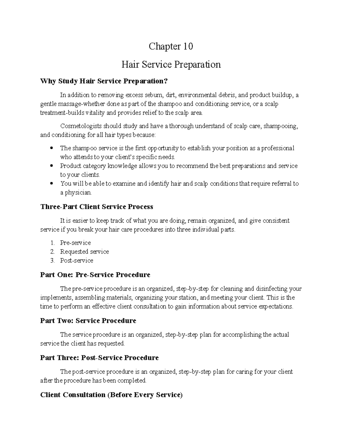 Chapter 10 Outline: Hair Service Prep for Cosmetology Students - Studocu