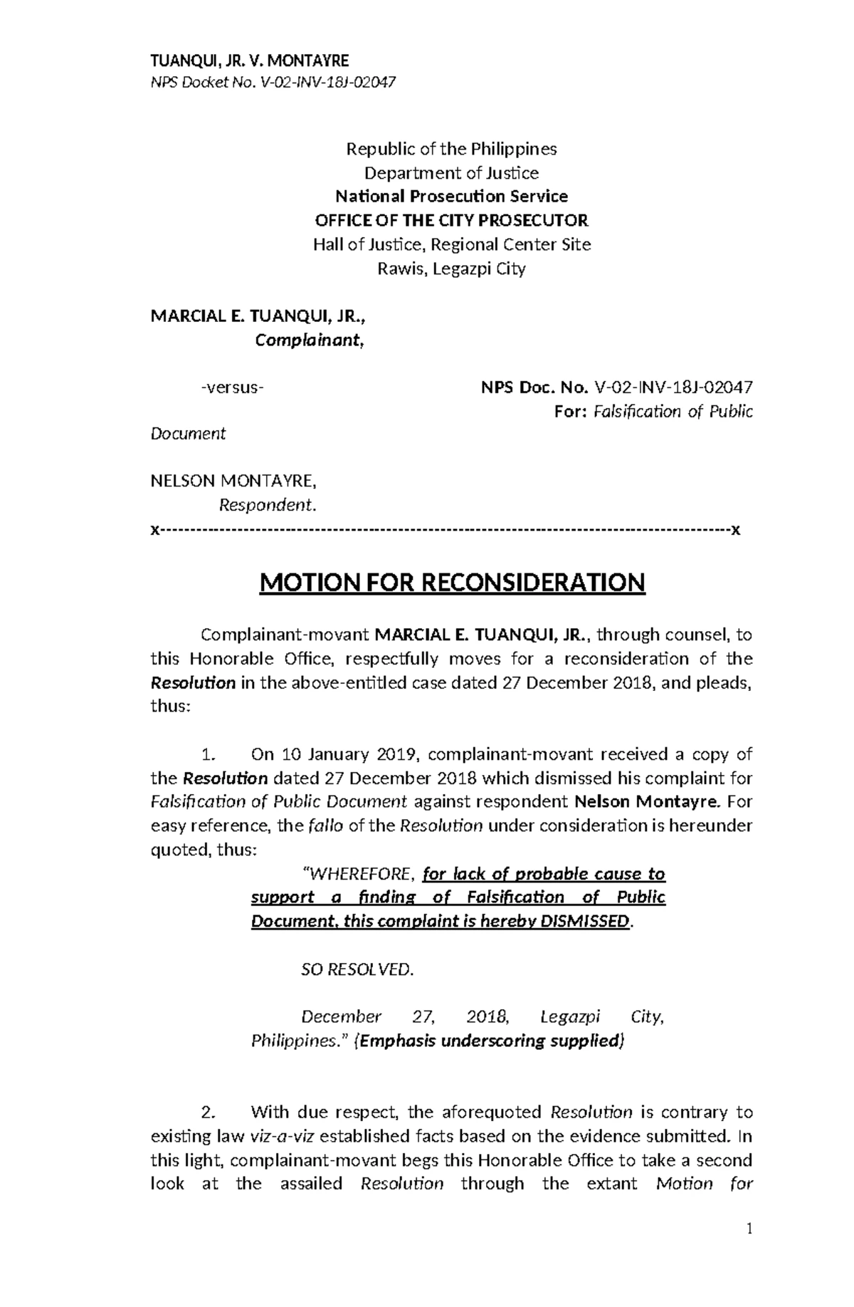 Replevin Complaint: ABC Rent-A-Car vs. John Doe (Civil Case No. 112098 ...