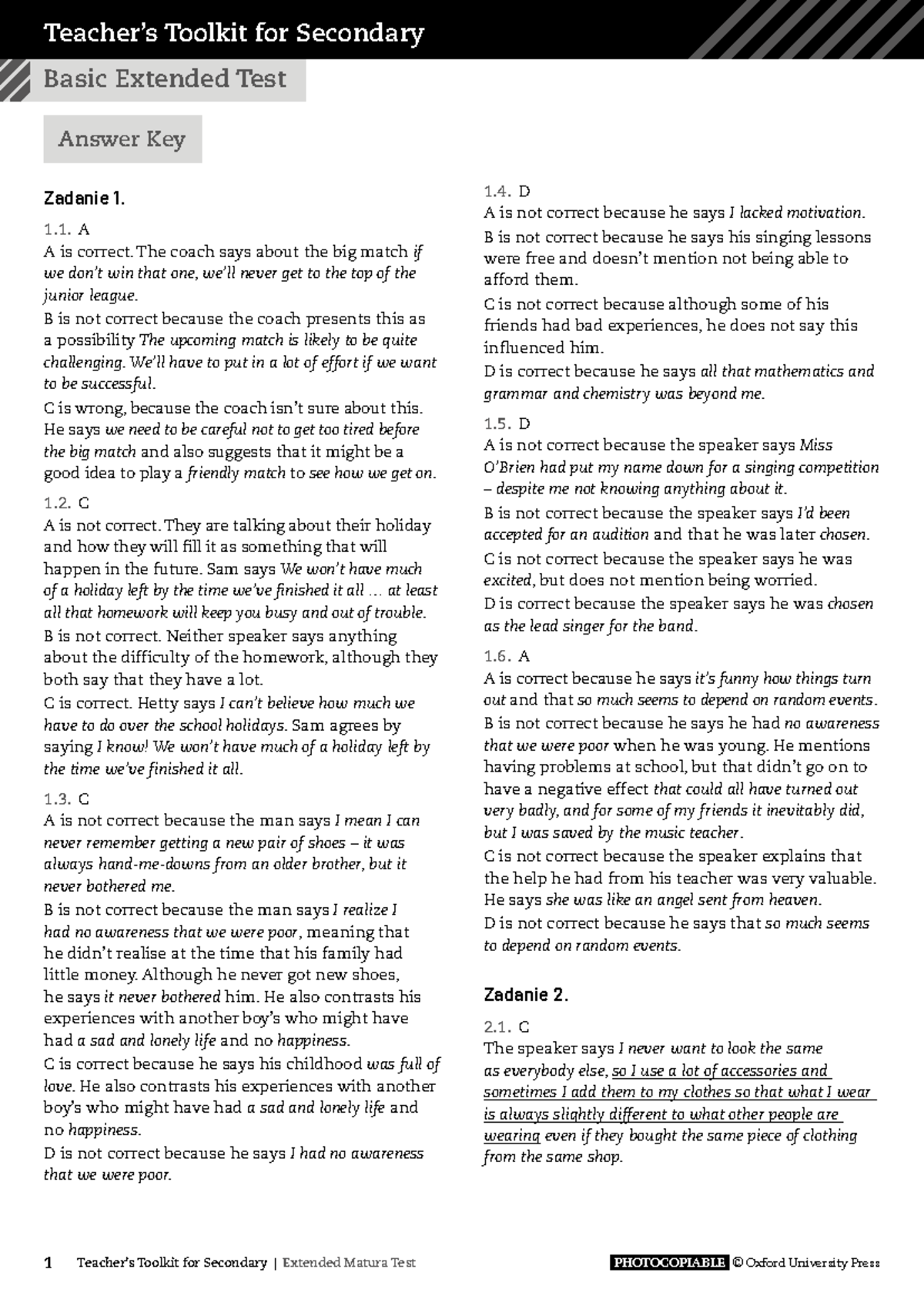 Toolkit for Secondary Extended Matura Test AK 2024-25 Answer Key - Studocu