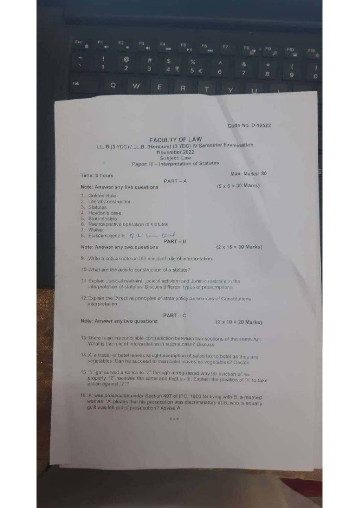 LLB 4TH SEM Question Paper 3: Comprehensive Overview and Insights - Studocu